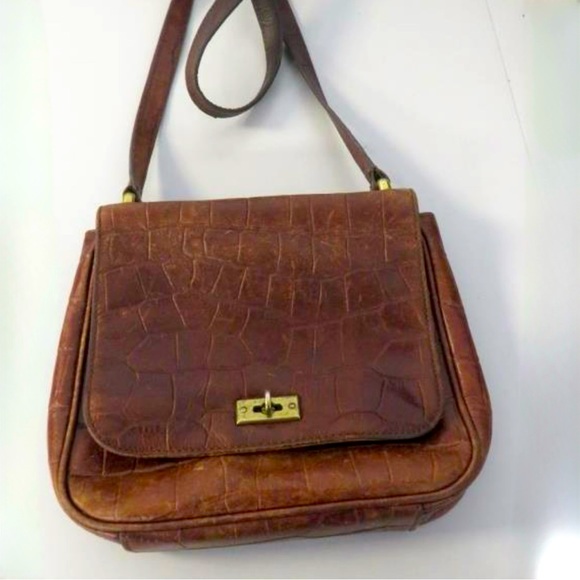 Fossil | Bags | Fossils Leather Croc Embossed Crossbody Brown Crocodile ...